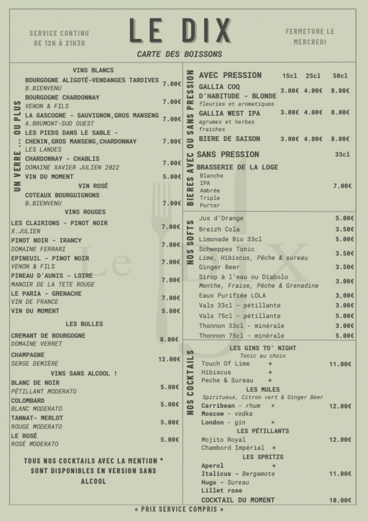 Le Dix Auxerre - Nos Menus