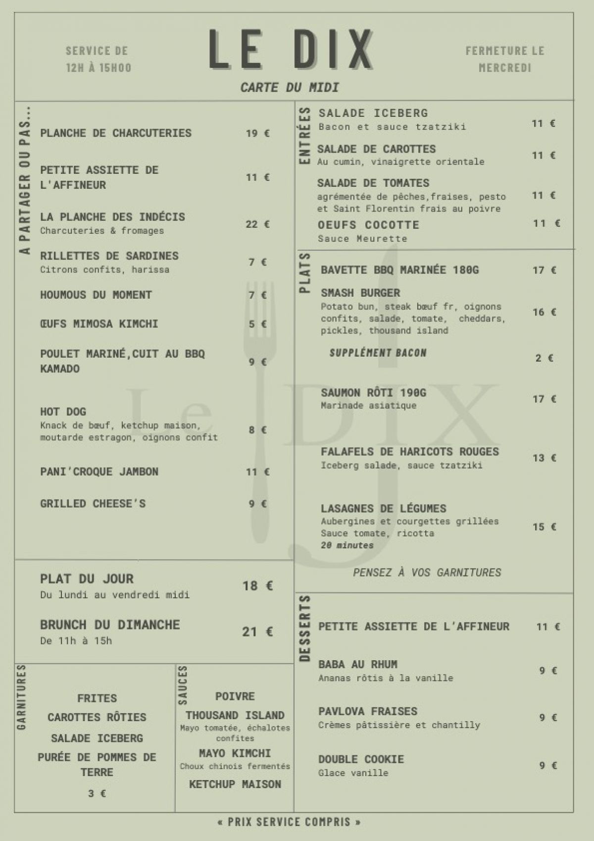 Le Dix Auxerre - Nos Menus